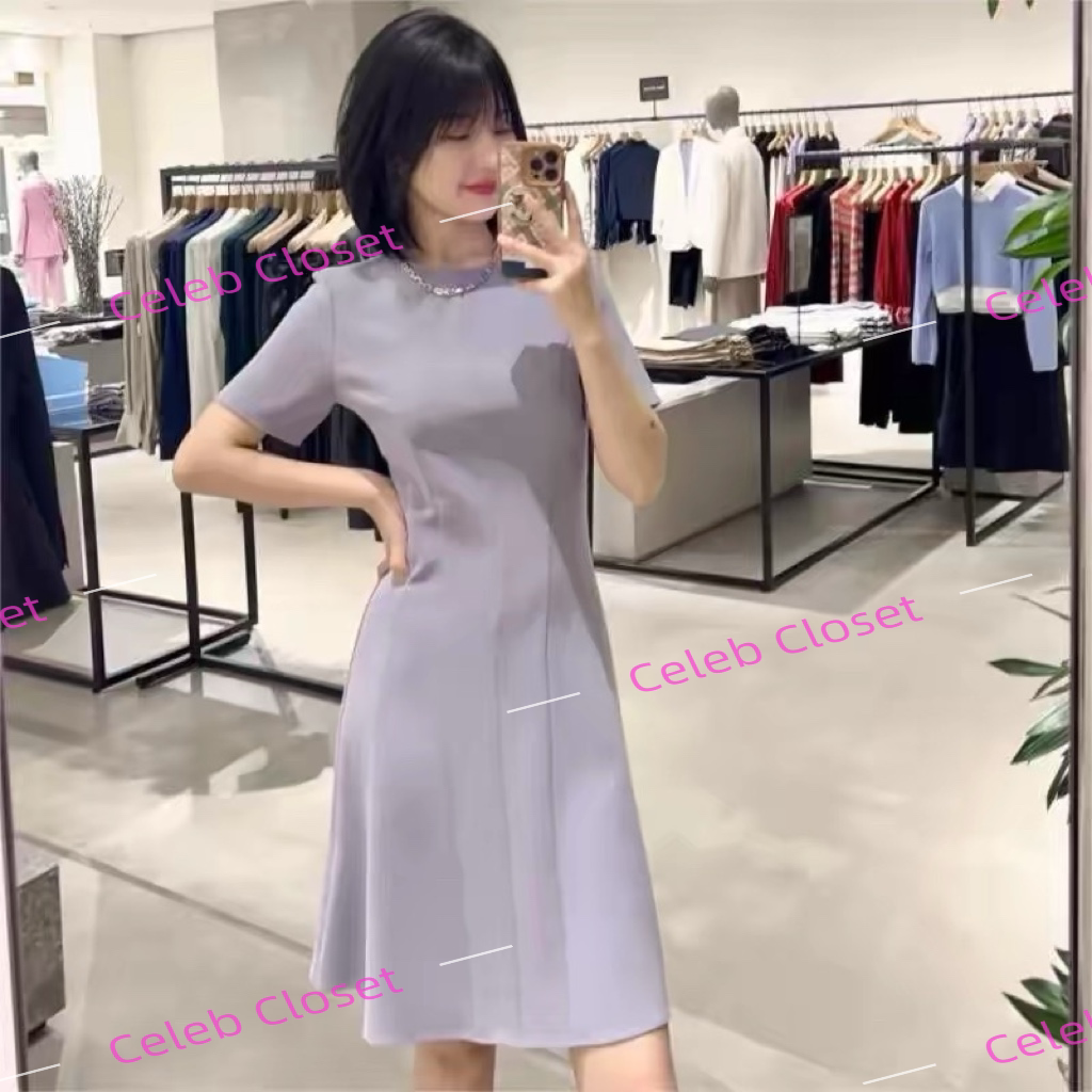 Theory 通勤优雅三醋酯圆领短袖伞摆淑女修身收腰连衣裙L0709607