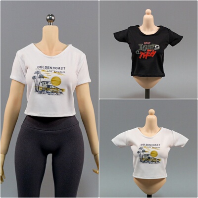 现货 DMTOYS 1/6女兵人衣服 印花短袖T恤 PH可动包胶人偶服装配件