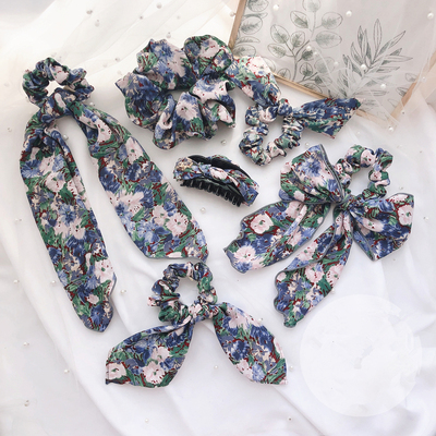 原创发饰碎花雪纺蝴蝶结飘带