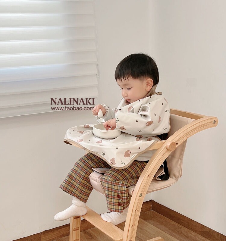 nalinaki宝宝吃饭罩衣防水反穿ins小熊兔子婴儿餐椅围兜防脏一体