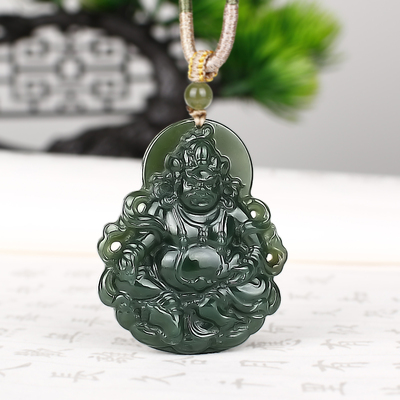 天然和田玉青黄口料黄财神吊坠