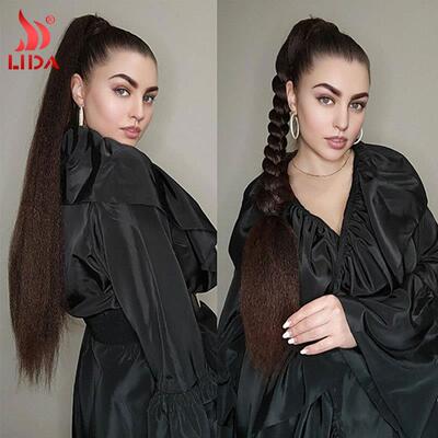 亚马逊欧美假发女抽绳马尾辫ponytail化纤长发Yaki wigs 厂家现货