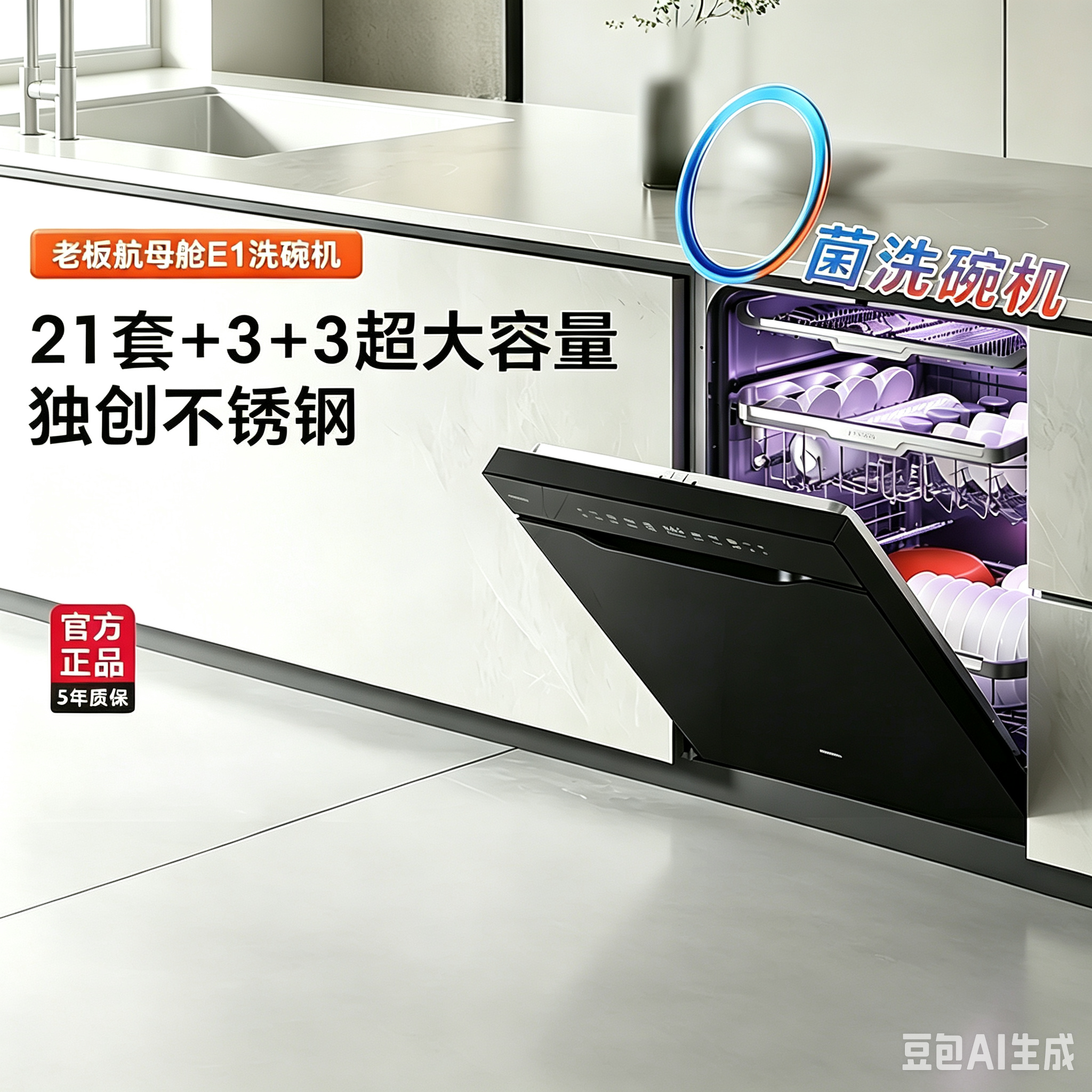 老板E1P-C5/E1洗碗机21套独立烘干活氧消毒大容量家用一体嵌入式