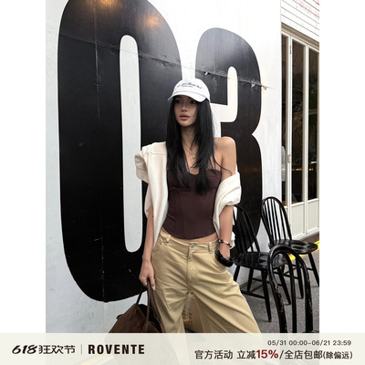 rovente辣妹期刊咖色抹胸背心女