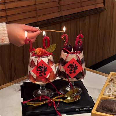 2026新年春节白兰地高脚杯蛋糕装饰摆件车厘子草莓玻璃红酒碰碰杯