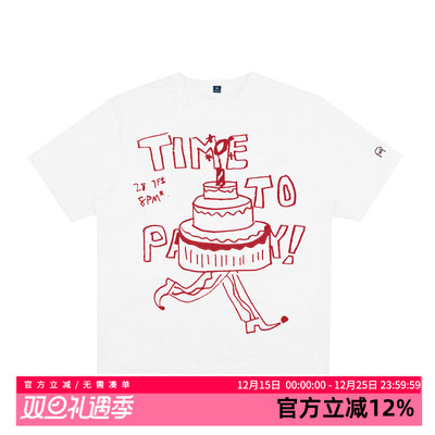 生日快乐蛋糕印花美式短袖T恤