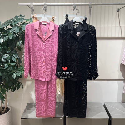 爱慕进口高端烧花真丝印花镂空半透性感家居服女LN61142套装6980
