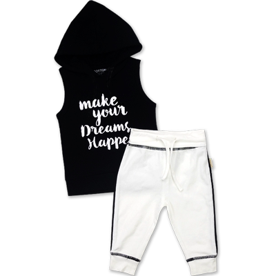 有机棉婴儿春夏套装带帽上衣裤子