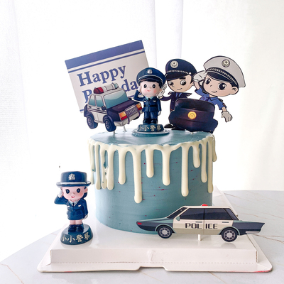 蛋糕烘焙装饰小小警察梦想家儿童生日甜品蛋糕摆件happy birthday