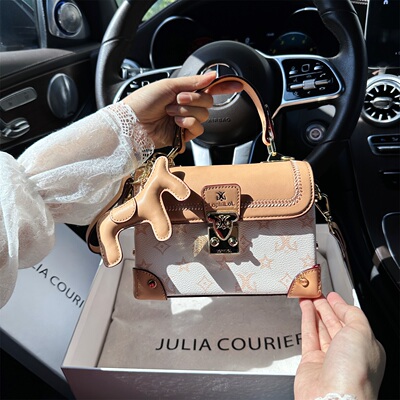 JULIA COURIER女包高级感老花盒子包包女2026新款单肩斜挎小方包