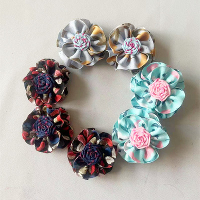 5CM印花双层布艺花朵 手工发饰胸针服装辅料 DIY手作小花材料