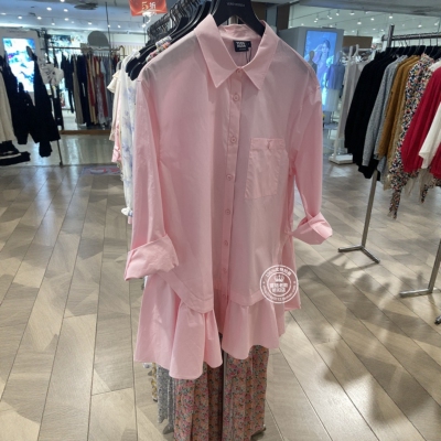 VM国内代购浅粉色百搭翻领纯棉长袖衬衫裙连衣裙女 3252SZ002