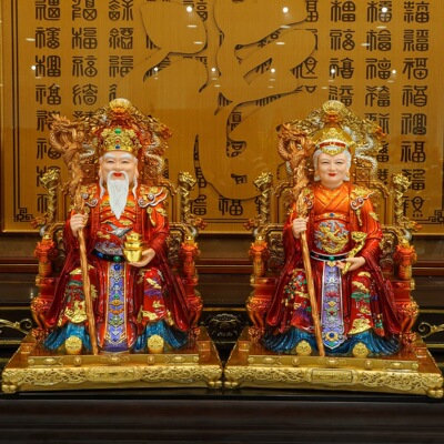 新款树脂彩绘土地公婆神像家用供奉摆件土地公婆像