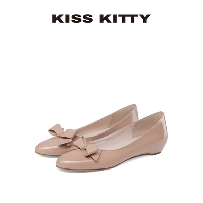 裸色蝴蝶结牛皮单鞋女不累脚