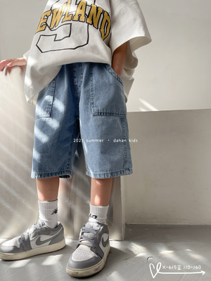 特价110-160码夏季儿童纯棉牛仔裤柔软洋气好搭中性大口袋5-6分裤