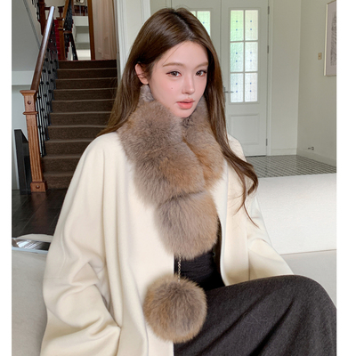 【贵气氛围感】狐狸毛毛球围巾多用凹造型真皮毛皮草围脖秋冬新品