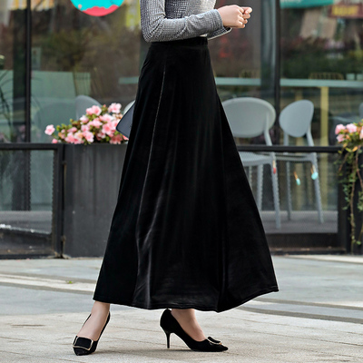 半身裙春季新款金丝绒高腰大摆