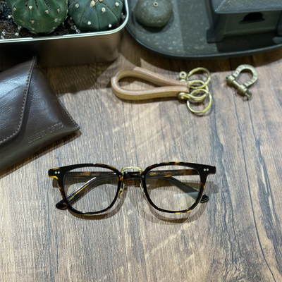 欧内复古中金架板材钛玳瑁色眼镜