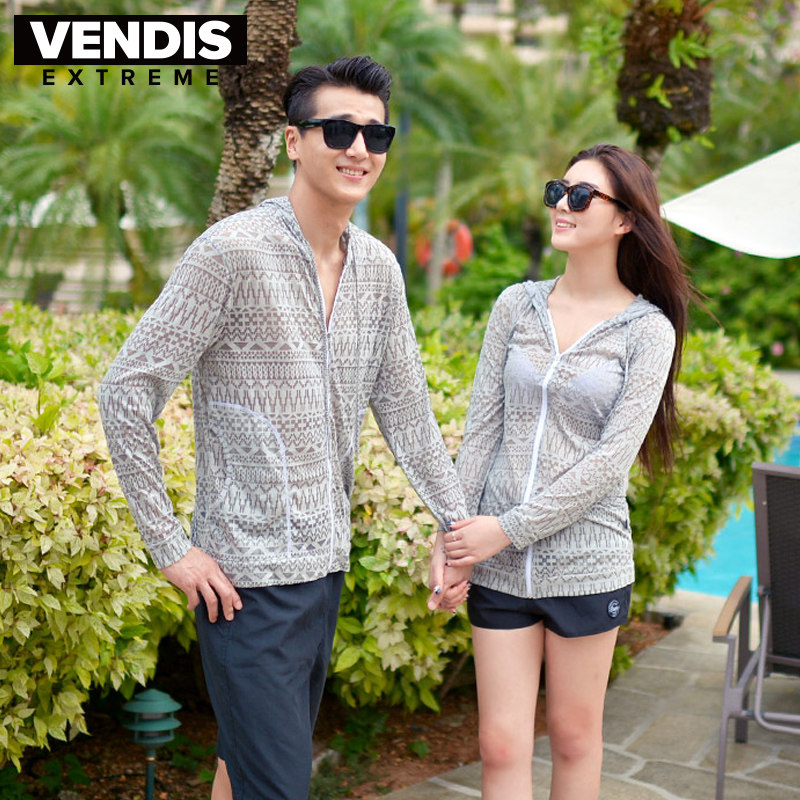 沙滩外套开衫男女情侣防晒长袖宽松休闲空调衫透气棉质薄灰荧光绿