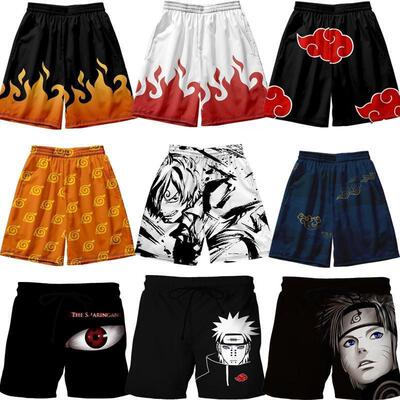 沙滩夏季冲浪男士同款3D数码印花休闲度假火影忍者系五分短裤情侣