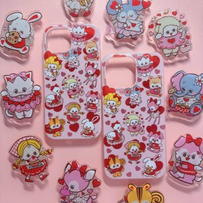 絮小饼mochi合作原创可爱昭和甜蜜闪闪爱心小动物女孩iphone手机壳图案全包双层