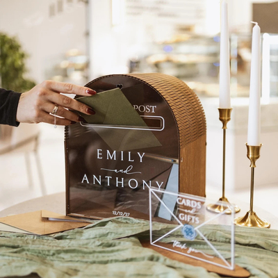 结婚礼物礼金卡盒个性化木质签到留言盒定制姓名木箱信封盒和贺卡