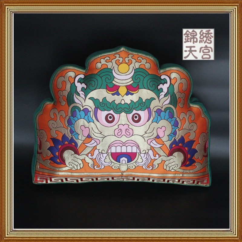 锦绣天宫麒麟元宝佛首靠垫莲花云锦新中式红木罗汉床沙发椅子靠背