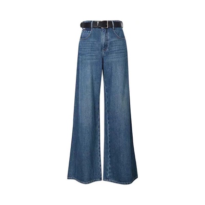 口袋毛边设计简约休闲直筒牛仔裤