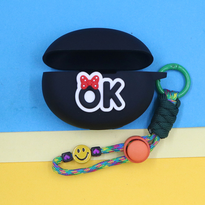 适用QCY C50耳夹式蓝牙耳机保护套C30S/C30可爱创意简约小清新英文字OK手绳挂饰防摔连体硅胶软壳