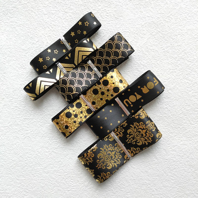 1.6cm/2.5cm/3.8cm黑底烫金织带涤纶带缎带手工diy吧唧托配件痛包