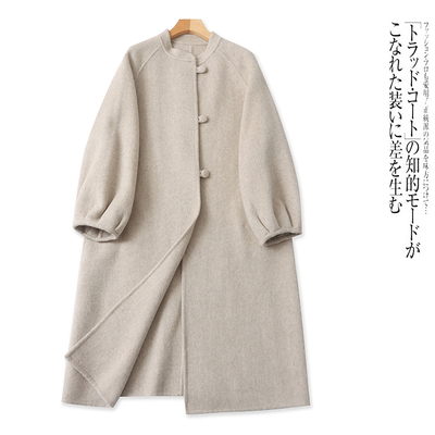 GG8989时尚女士呢大衣冬季新款立领复古纽扣宽松长款气质羊毛大衣