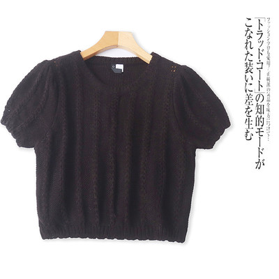 F7539外贸欧美单女士短袖针织衫新款圆领套头宽松小香风镂空毛衣