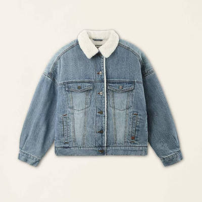 日系女款牛仔羊羔毛秋冬款棉服