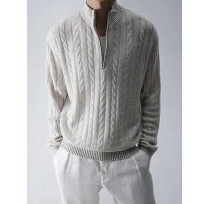 半拉链立领毛衣男款2025新款秋冬高级感老钱风男装针织衫马术麻花