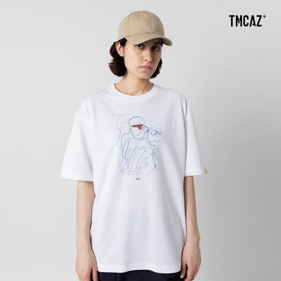 白色喝咖啡印花宽松短袖圆领T恤