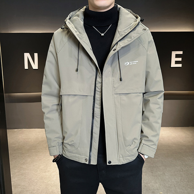 男士休闲加棉连帽防风夹克外套