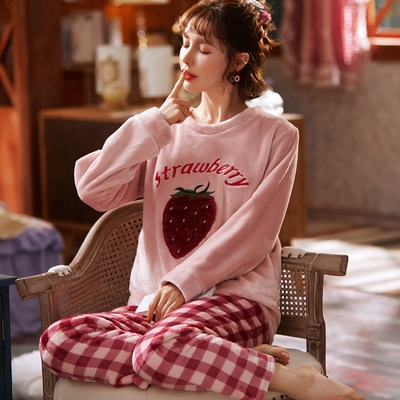 可外穿珊瑚绒睡衣女春秋冬加厚加