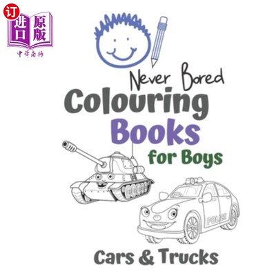 海外直订Never Bored Colouring Books for Boys Cars & Trucks: Awesome Cool Cars And Vehicl 从来没有无聊的着色书为男孩