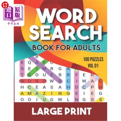 海外直订word search book for adults: Word Search for Adults and Seniors with Big Challen 成人文字搜索书：成人文字搜