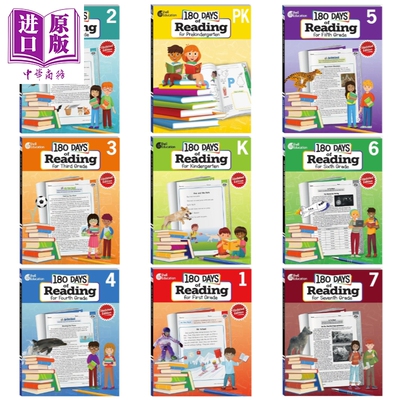 英文原版新版美国180天练习册英语阅读系列 幼儿园小学中学 180 Days of Reading for Prekindergarten Grade 1-8【中商原版】