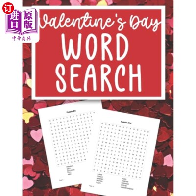 海外直订Valentine's Day Word Search: Word Find Puzzles for Seniors, Kids and Adults-Vale 情人节字谜搜索:字谜老人，
