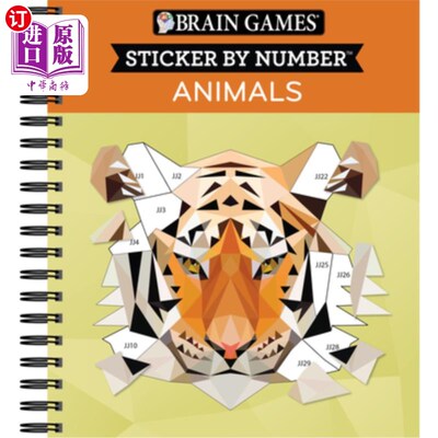 海外直订Brain Games - Sticker by Number: Animals - 2 Books in 1 (42 Images to Sticker) 大脑游戏-按数字标签:动物- 2