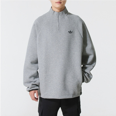 阿迪达斯25新款三叶草男针织立领卫衣运动服套头衫JW5958/JX1508