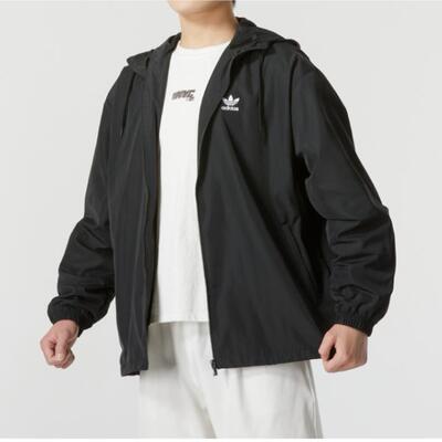 阿迪达斯三叶草男子梭织连帽夹克秋季休闲防风跑步外套IR9852