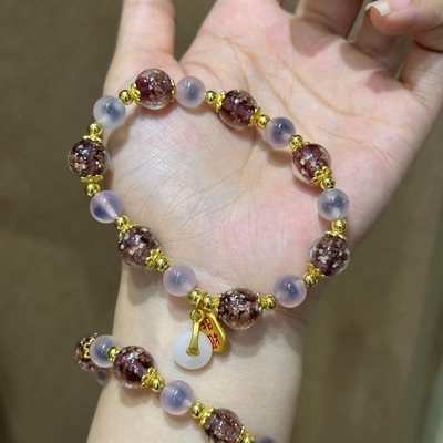 白糖心玛瑙金箔平安扣手串