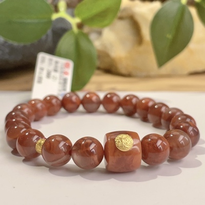 火焰南红0.6六字真言18k单圈