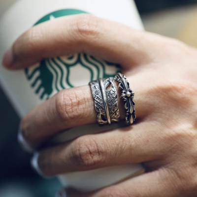 溪迟情侣925美银欧美风戒指