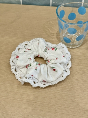 清仓！Doki自制法式小碎花蕾丝边大肠卷发圈温柔风简约发圈布艺