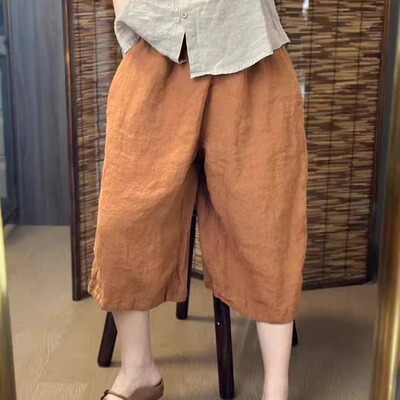 100%亚麻七分裤女高品质亚麻裤