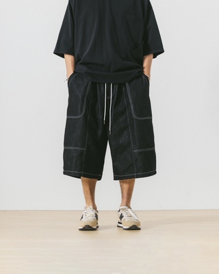 东大门韩国代购美式街头滑板宽松jorts过膝六分明线牛仔短裤夏男